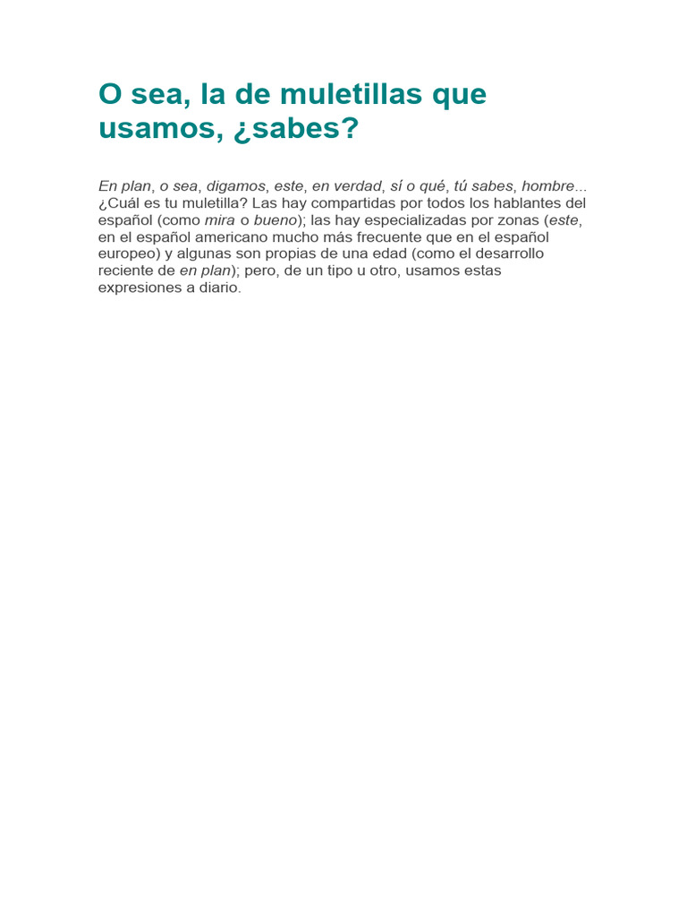 Muletillas en el español: uso y evolución | PDF | Lengua española | Palabra