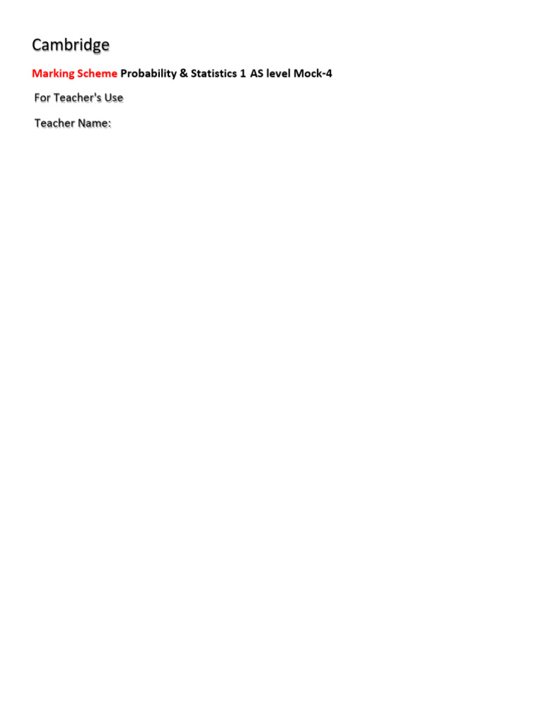 Probability and Statistics 1 As Level Mock 4 MS | PDF