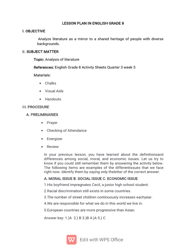 Grade 8 English Literature Lesson Plan | PDF | Poetry | Communication
