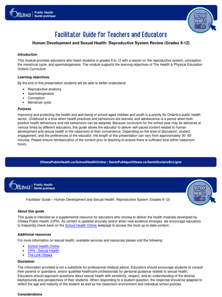 Facilitator Guide - Reproductive System Review Grades 9 12 | PDF | Menstrual Cycle | Uterus