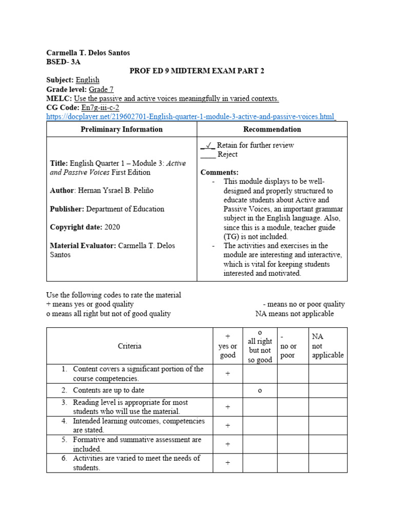 Delos Santos, Carmella- Midterm Exam Part 2 | PDF | Educational Assessment | Cognition