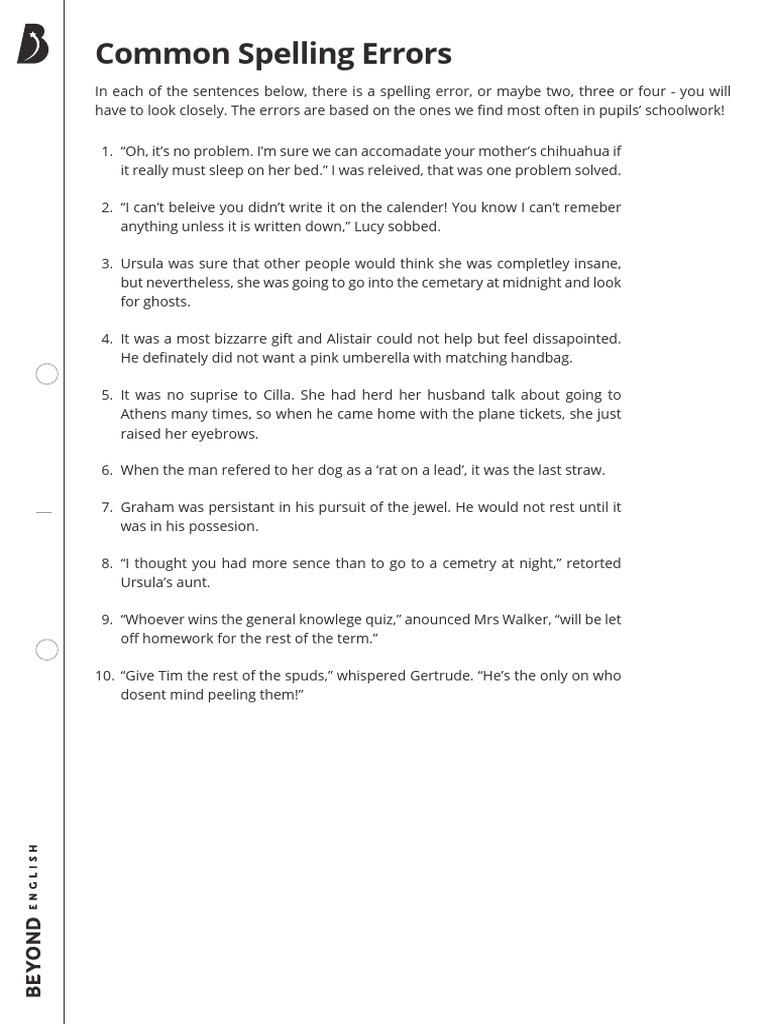 Spelling Errors Worksheet 1 Pdf