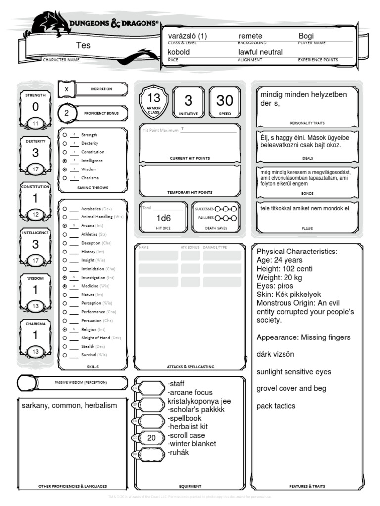 5E CharacterSheet Fillable | PDF | D20 System | Gary Gygax Games