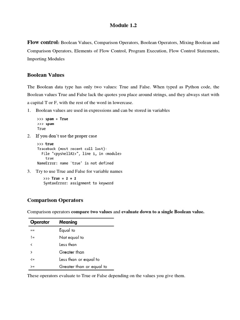 Module 1 2 Pdf Boolean Data Type Control Flow