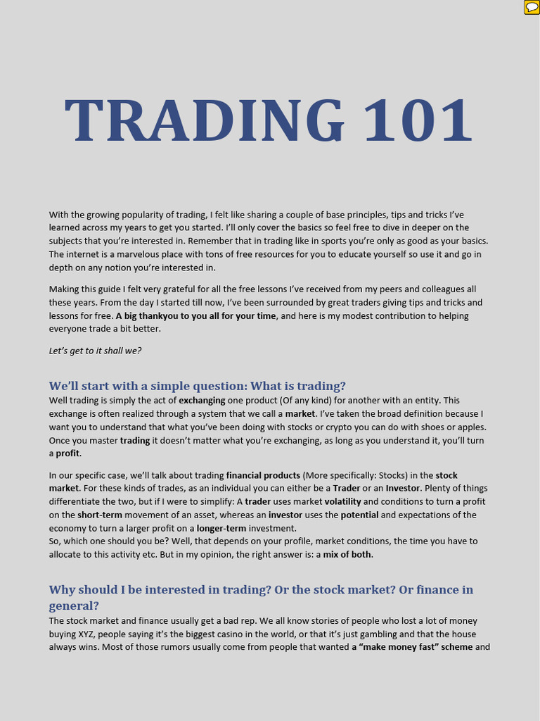 Trading 101 | PDF | Stocks | Short (Finance)