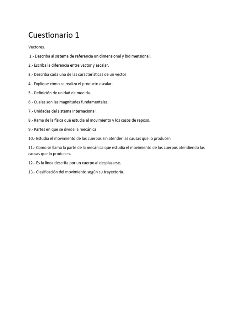 Cuestionario 1 y 2 | Descargar gratis PDF | Velocidad | Aceleración