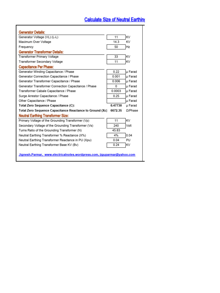 Neutral Earthing Transformer Size Calculation (1.8.23) | PDF ...