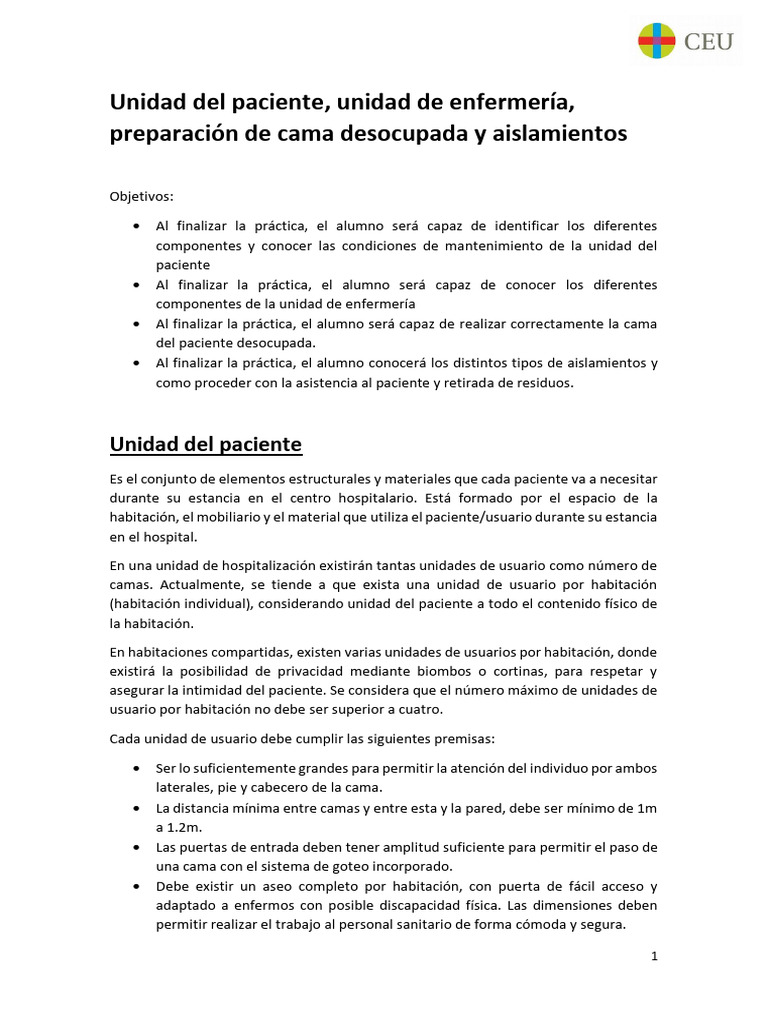 Guía de Preparación de Unidades Hospitalarias | PDF | Cama | Hospital