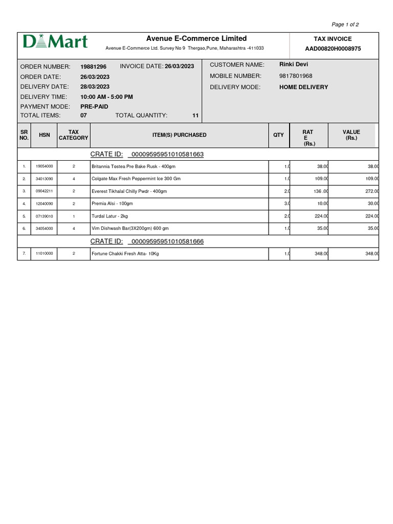 Dmart | Download Free PDF | Payments | Taxes
