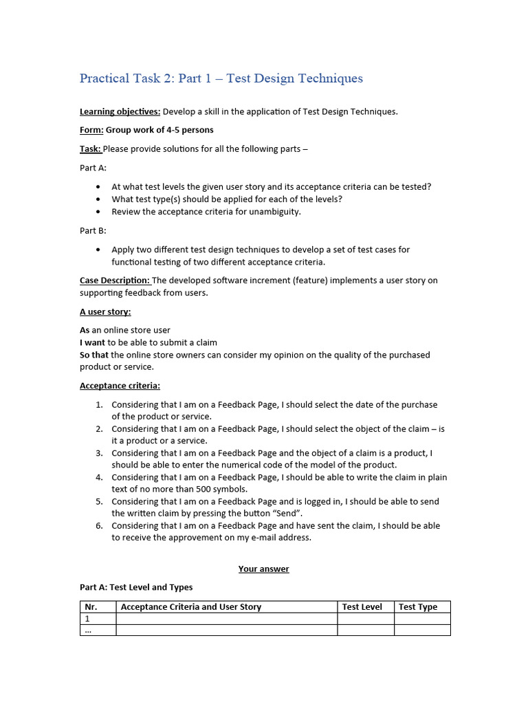2024 - 03 - Practical Task 2-1 - Test Design | PDF | Software ...