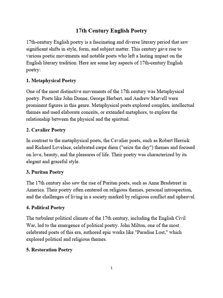 17th Century | PDF | Poetry | English Poetry