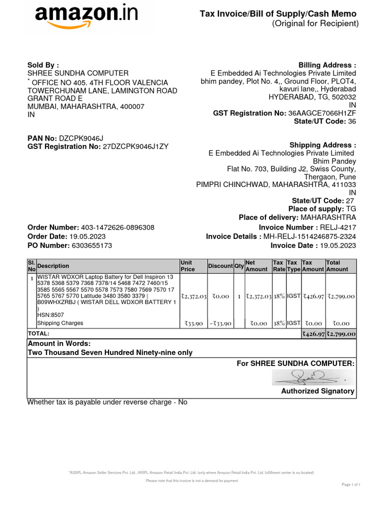 Dell Batteryinvoice | Download Free PDF | Invoice | Taxation