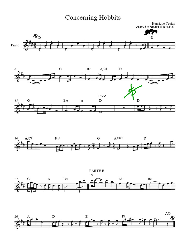 Partitura Simplificada: Concerning Hobbits | PDF