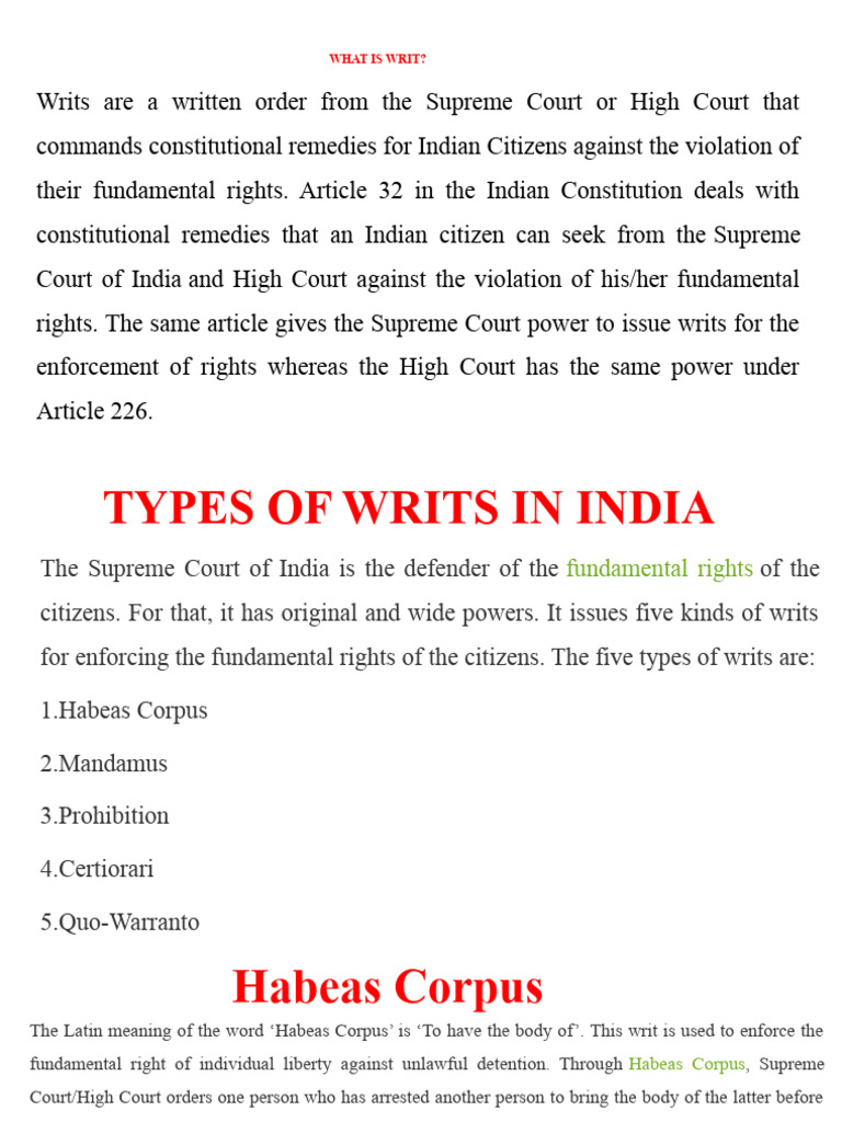 Types of Writs | PDF | Habeas Corpus | Writ