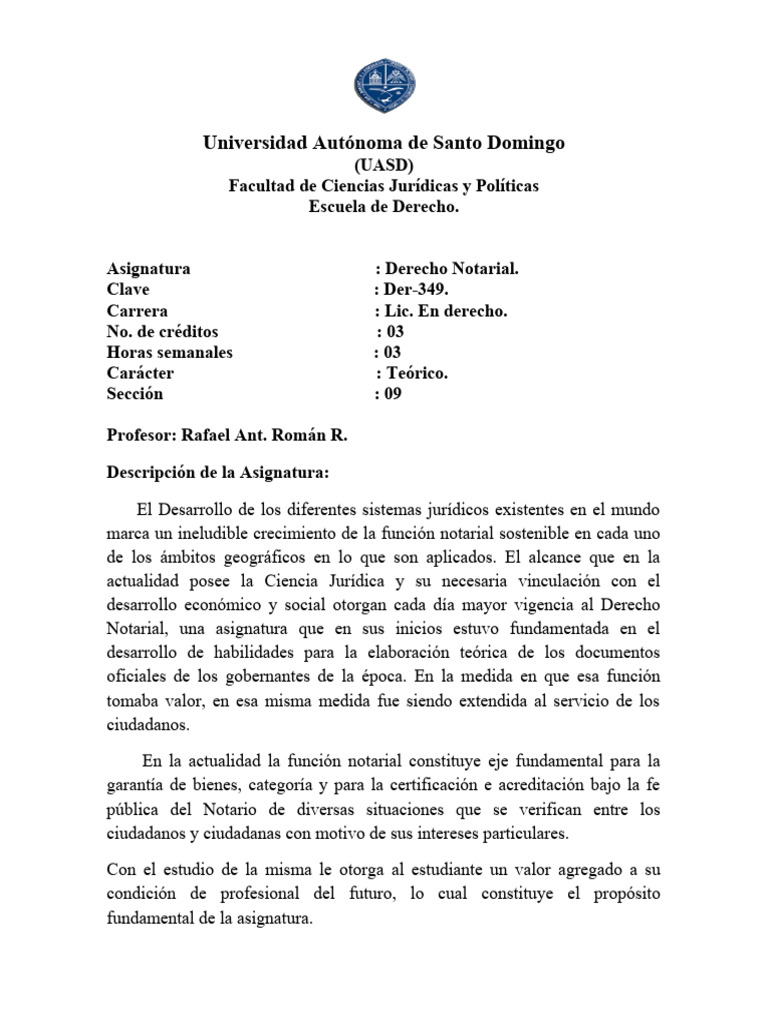 Programa Der-349. Derecho Notarial | PDF | Ciencias sociales | Política