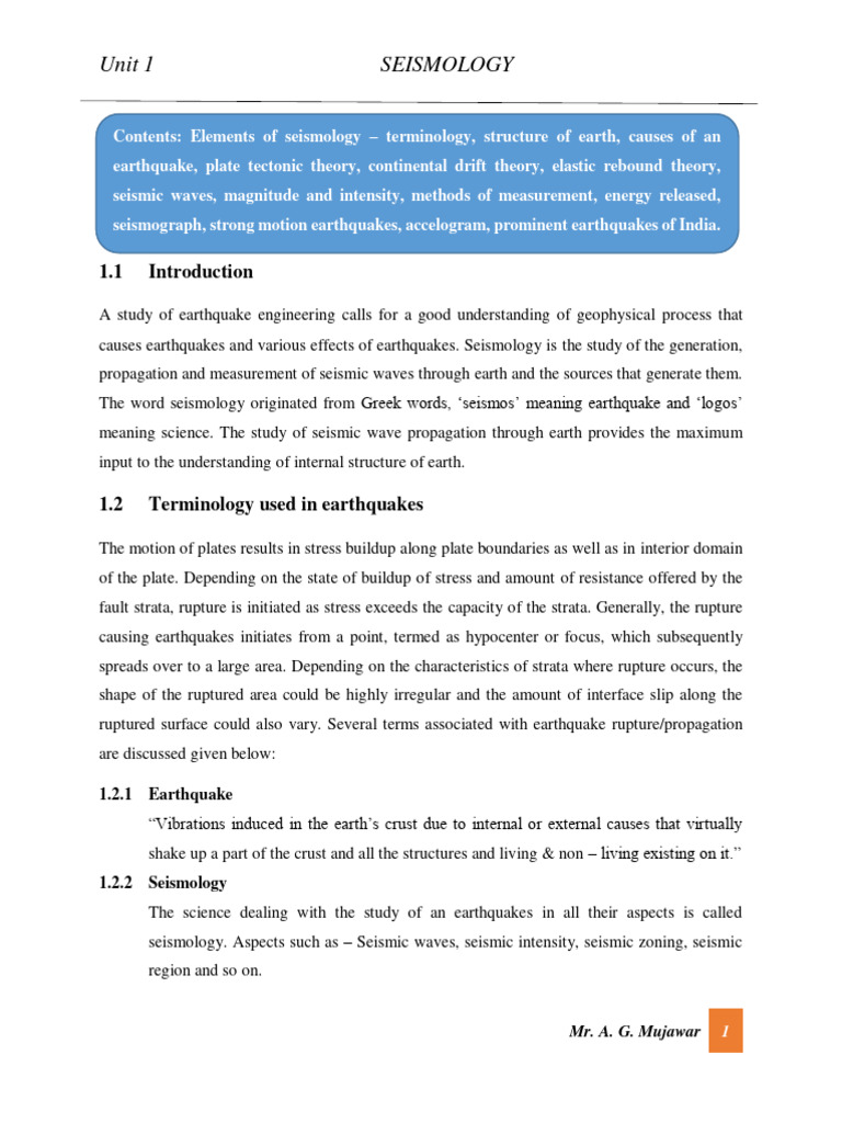 Unit 1 Seismology | PDF | Earthquakes | Seismology