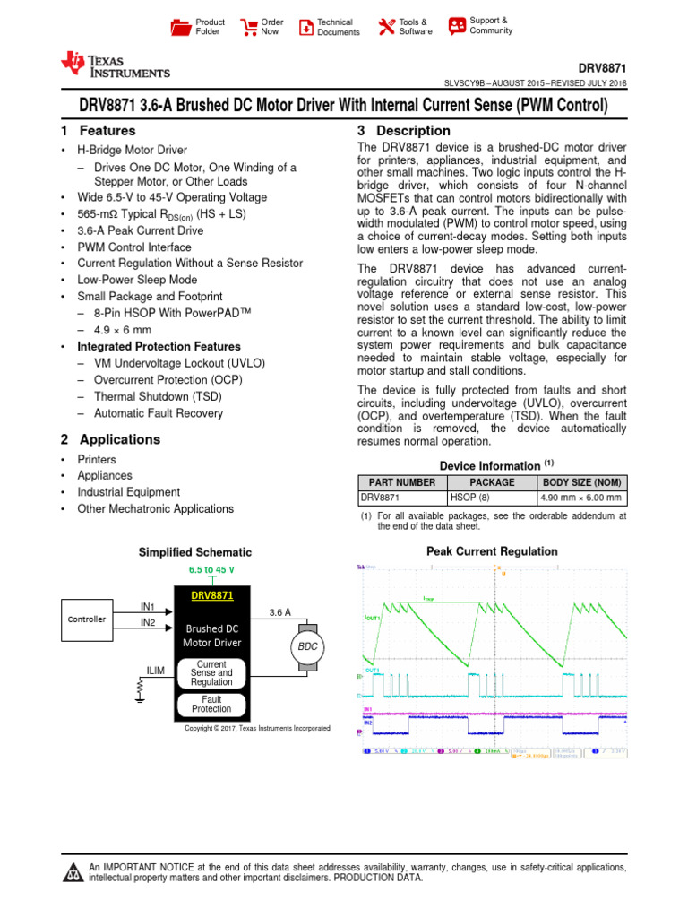 DRV 8871 | PDF | Electrostatic Discharge | Electrical Engineering