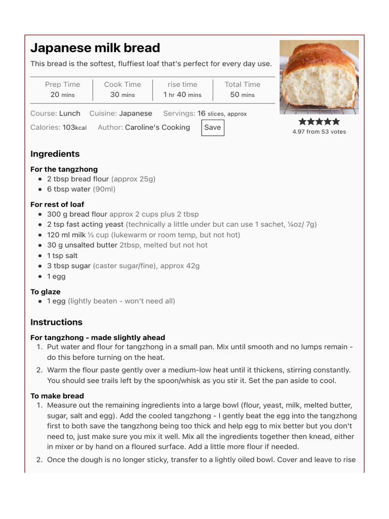 Japanese milk bread - Caroline's Cooking | PDF | Breads | Dough