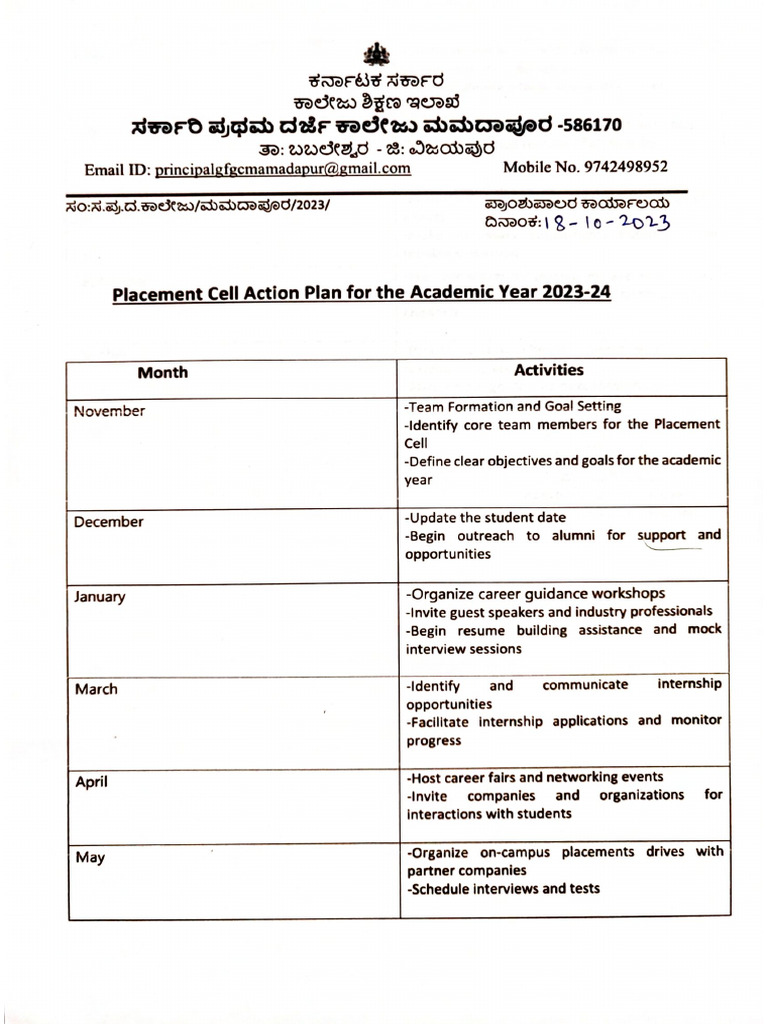 Action Plan Placement cell | PDF