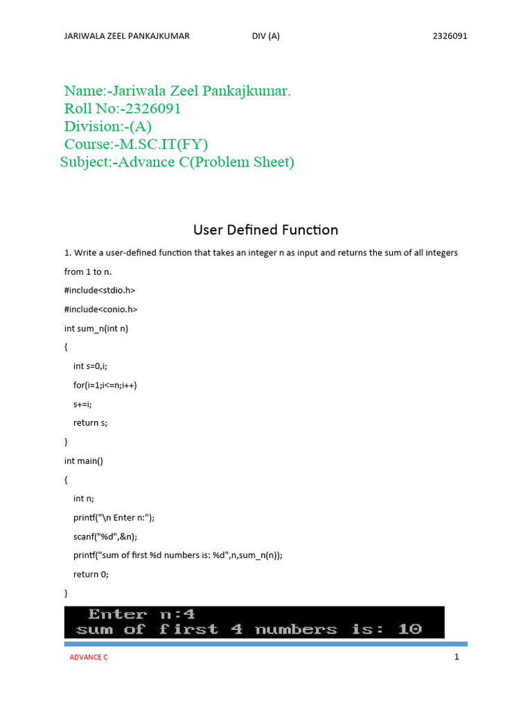 ADVANCE C (PROBLEM SHEET) | PDF | Software Engineering | Computing