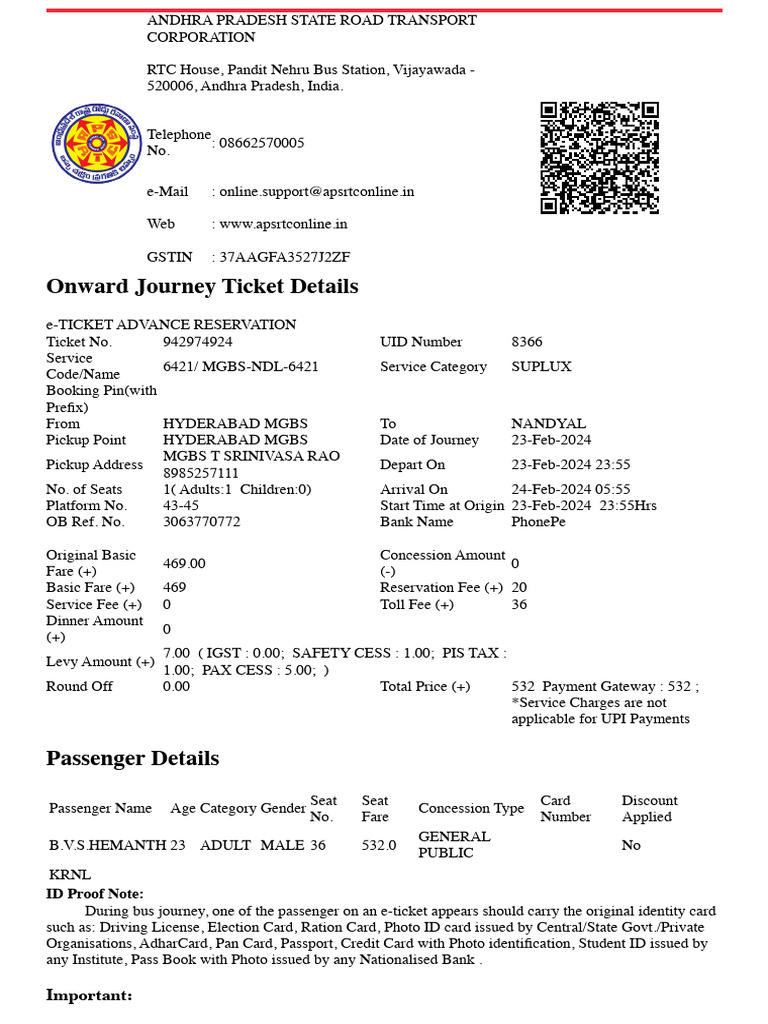 Bus Ticket | PDF | Identity Document | Payments