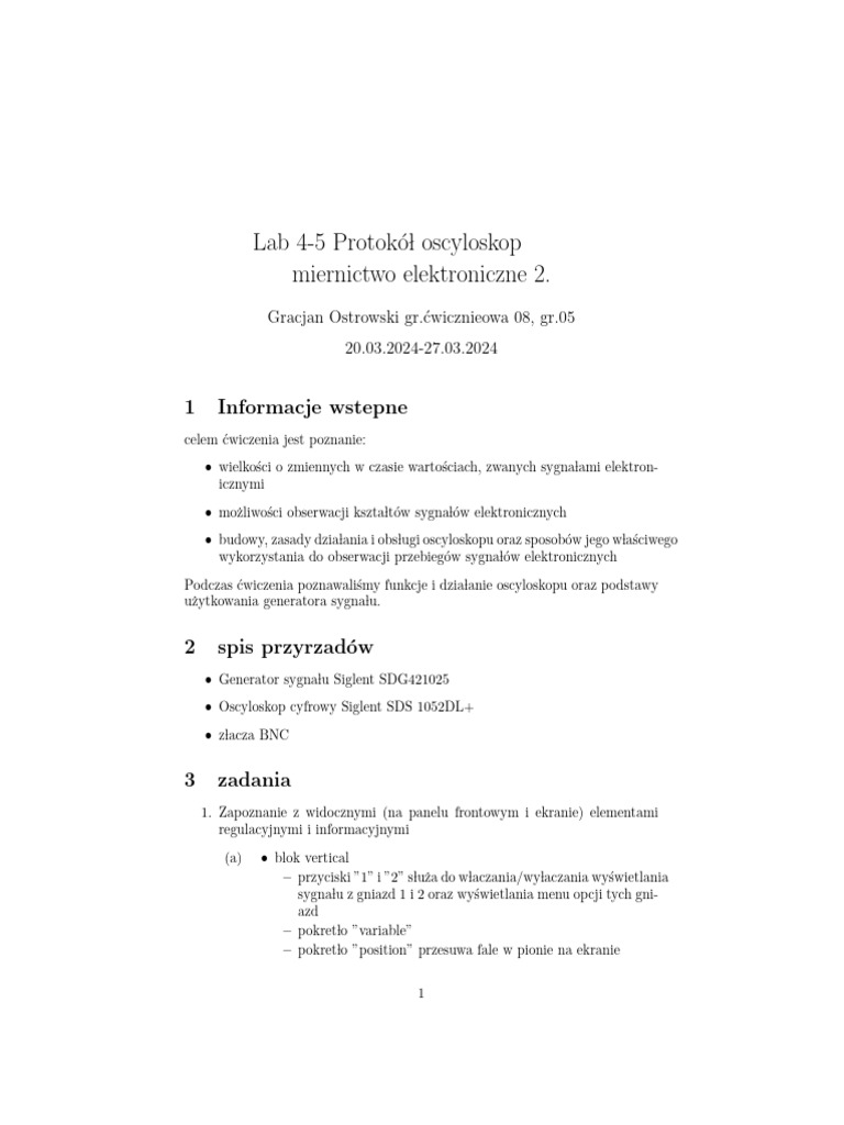 Protokół Miernictwo Lab4 5 | PDF