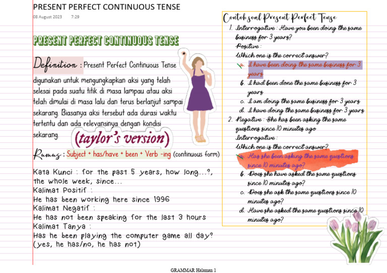 Present Perfect Continuous Tense Explained | PDF | Grammar | Semantic Units