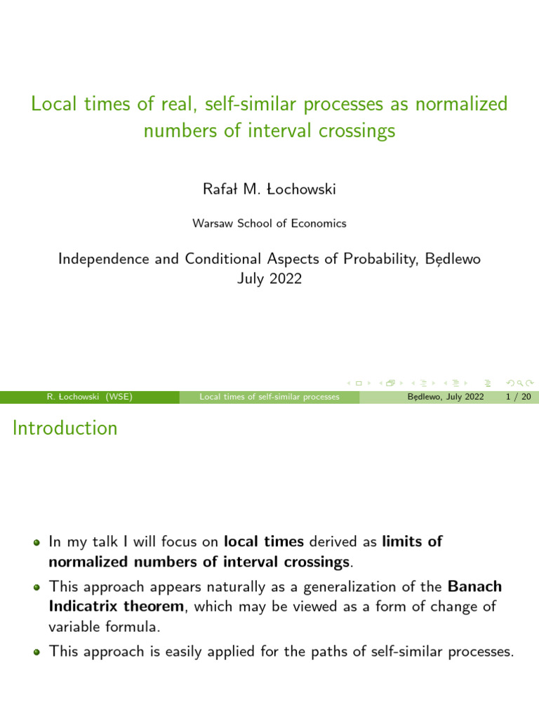 Local Times of Real, Self-Similar Processes As Normalized Numbers of Interval Crossings | PDF ...