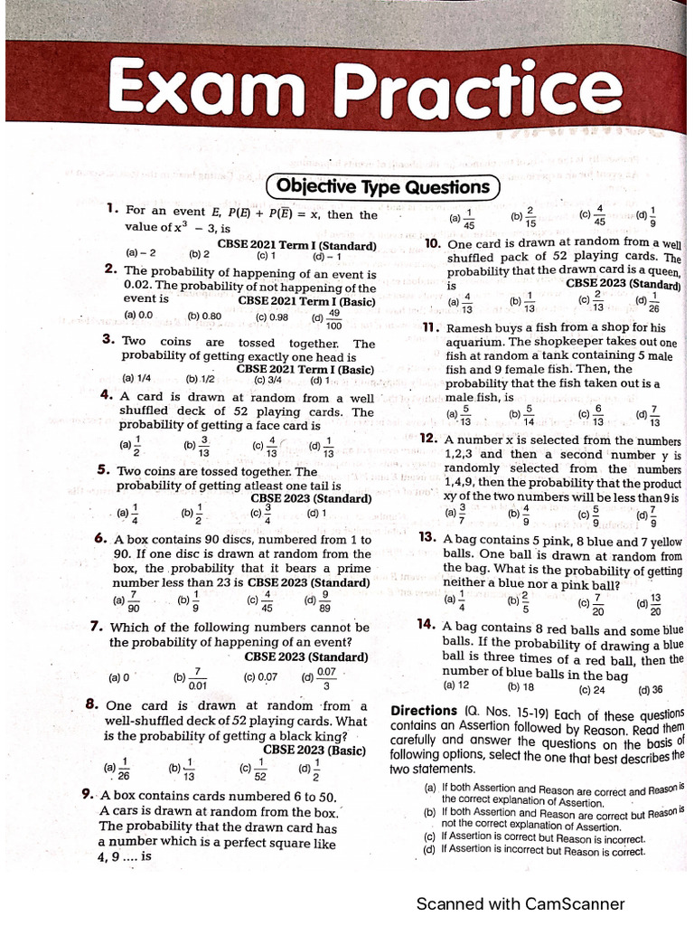 Probability Practice Sums Cbse 10 | PDF