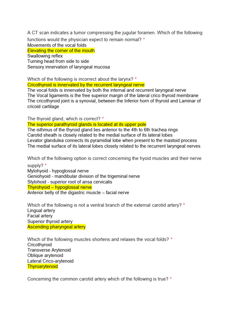 Olams Head and Neck II CA MCQQ | PDF | Common Carotid Artery | Larynx