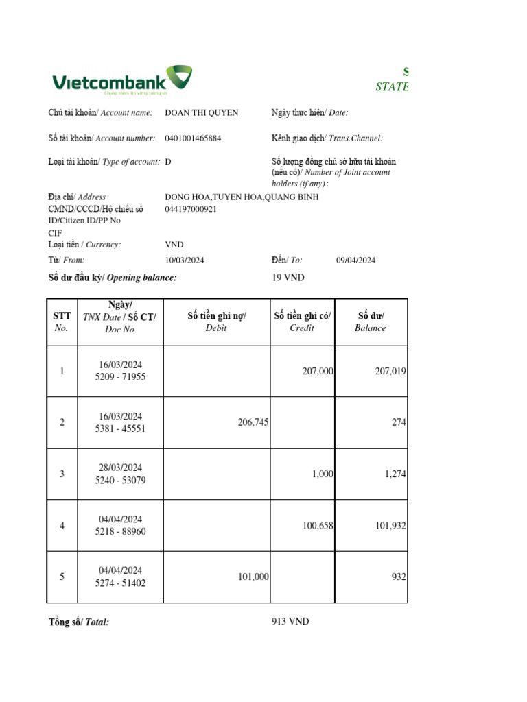 Vietcombank Account Statement | PDF