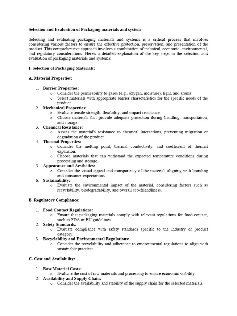 Selection and evaluation of packaging material ans system | PDF ...