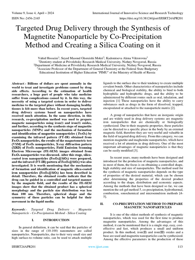 Targeted Drug Delivery through the Synthesis of Magnetite Nanoparticle ... Targeted Drug Delivery through the Synthesis of Magnetite Nanoparticle ...