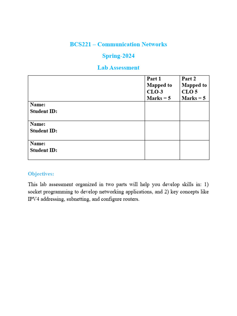 Socket Programming Lab Assessment Guide | PDF | Ip Address | Network Socket
