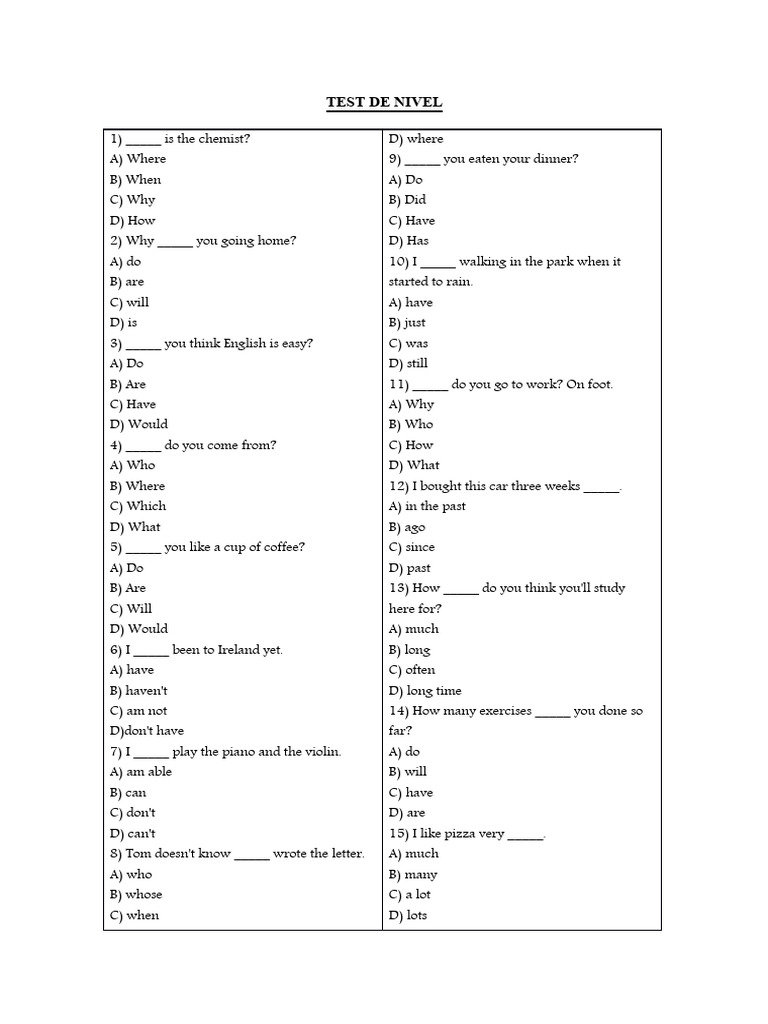 English Level Test Questions | PDF