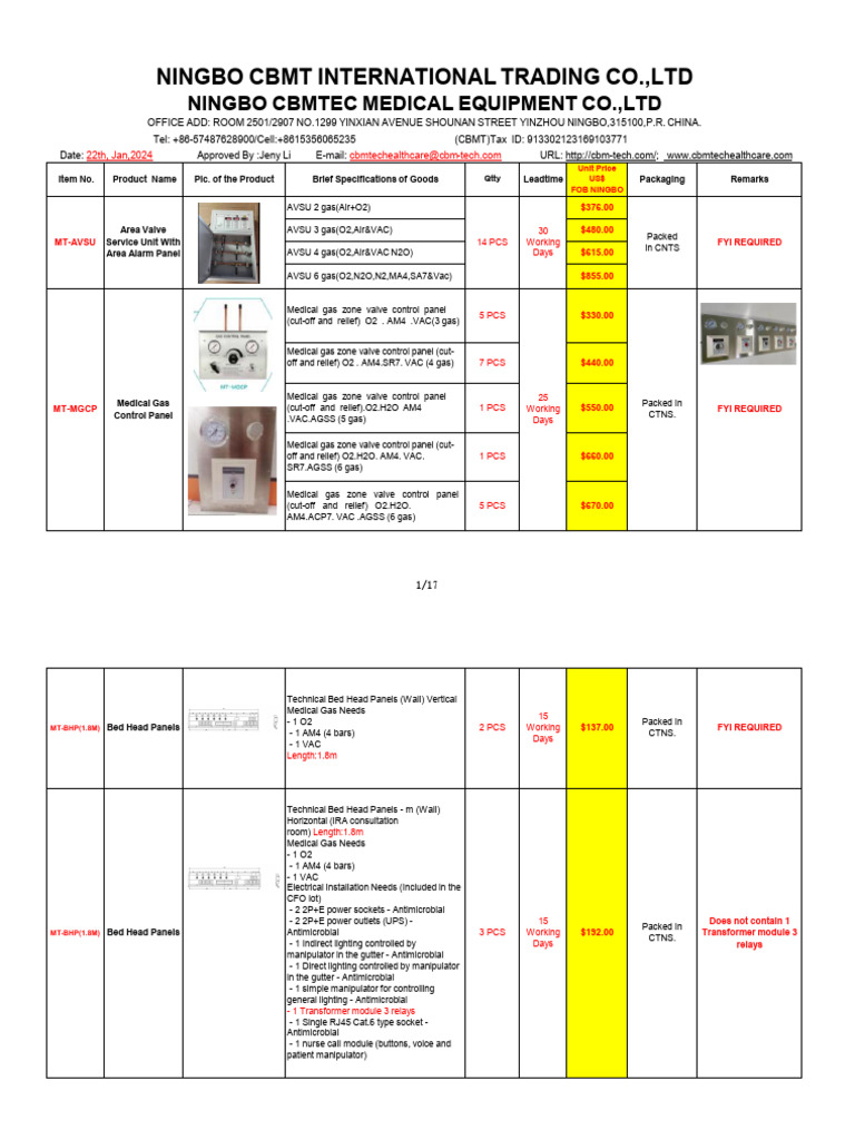 240122#Ref. Specification & Prices List on CBMTEC Products | PDF ...
