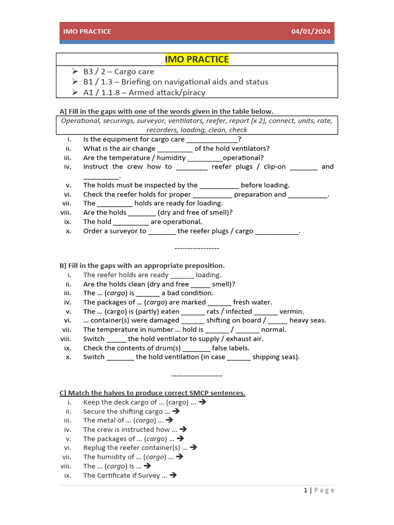 IMO - PRACTICE - Β3 2 - Α1 1.1.8 - Β1 1.3 | PDF | Cargo | Navigation
