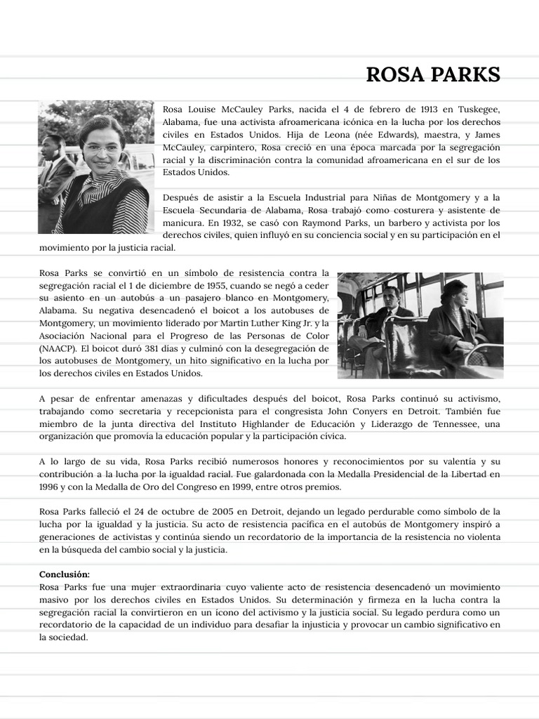 Biografía Rosa Parks | PDF | Rosa Parks | Movimientos sociales