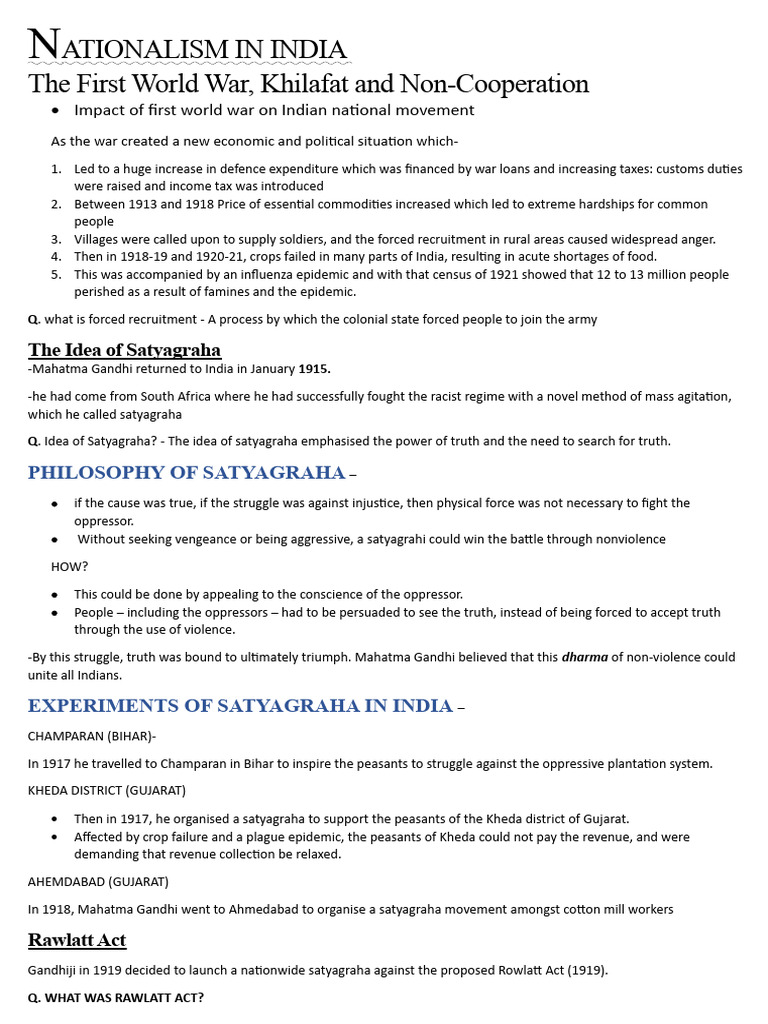 NATIONALISM IN INDIA Notes-Yash Latest | PDF | Mahatma Gandhi | Dalit