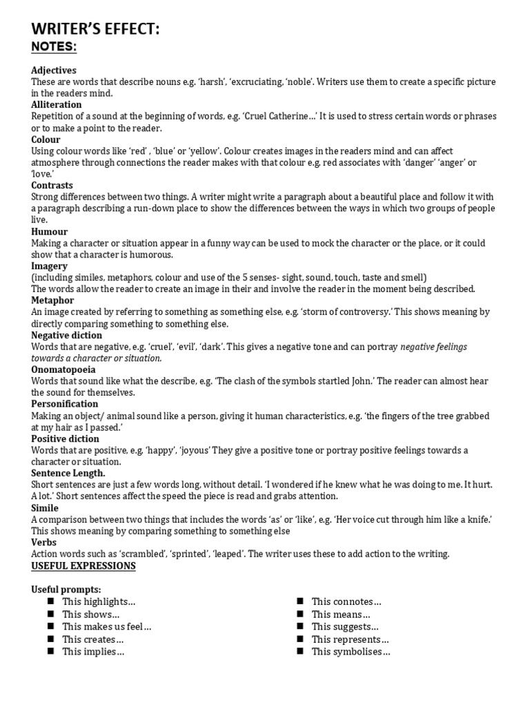 Writer S Effect Notes | PDF | Word | Linguistics