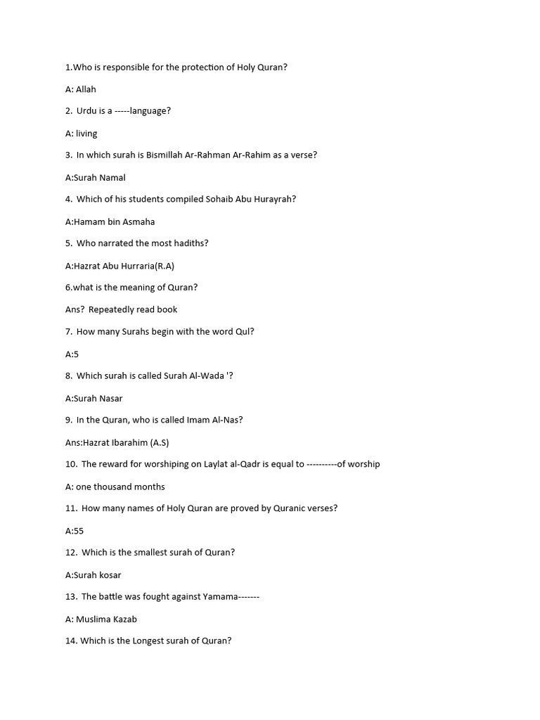 Islam Ic Studies Mcqs in English For Bds | PDF | Surah | Quran