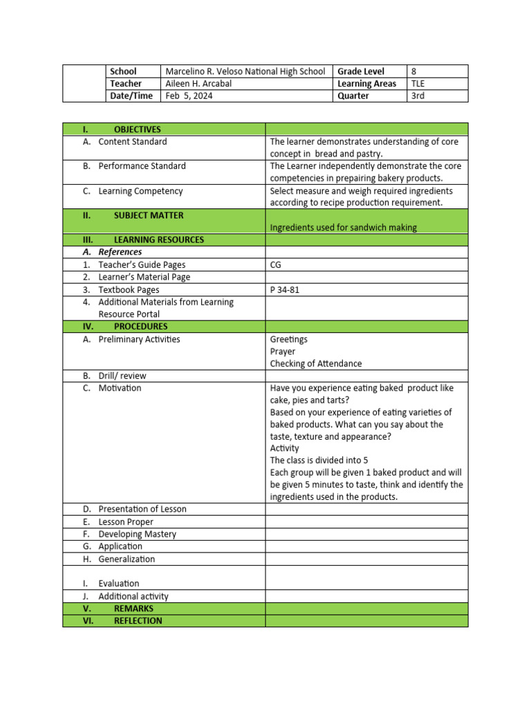 Lesson Plan Feb 8, 2024 | PDF | Learning | Cognition