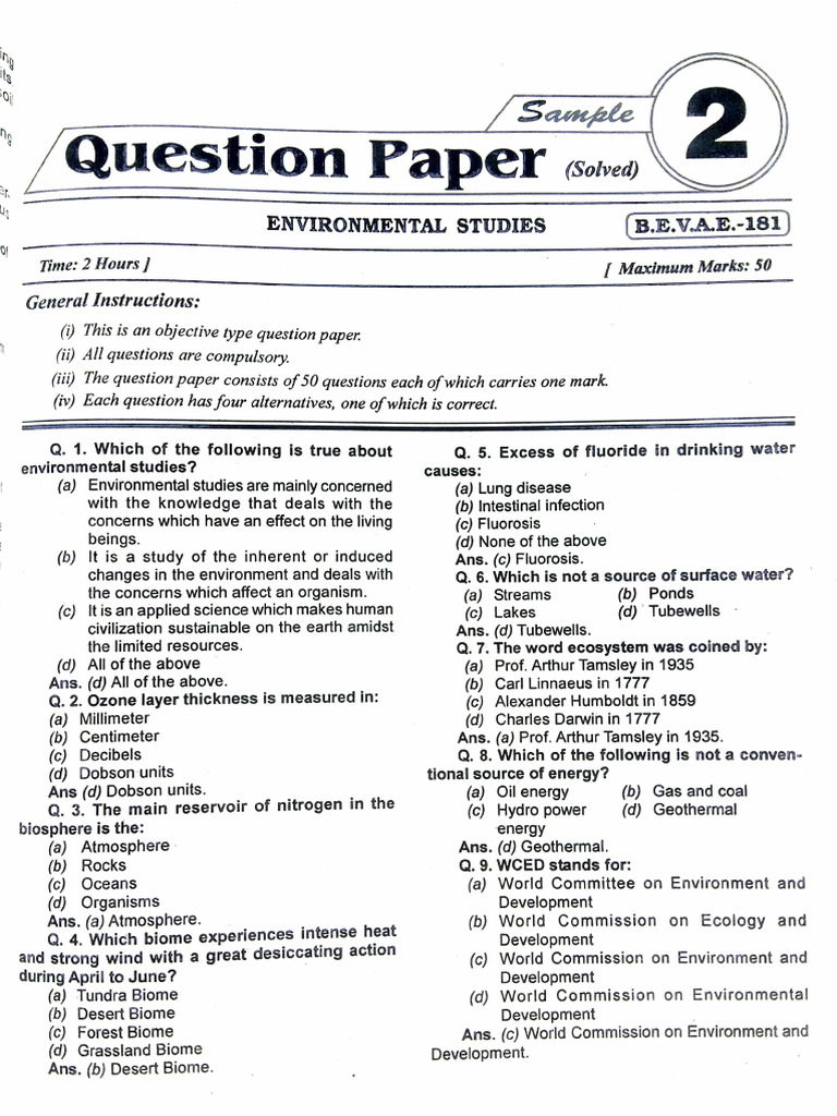 BEVAE-181 Sample ppr 2 | PDF | Natural Environment | Oceans