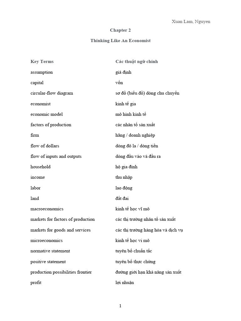 Chapter 2 Thinking Like An Economist - Các thuật ngữ chính | PDF