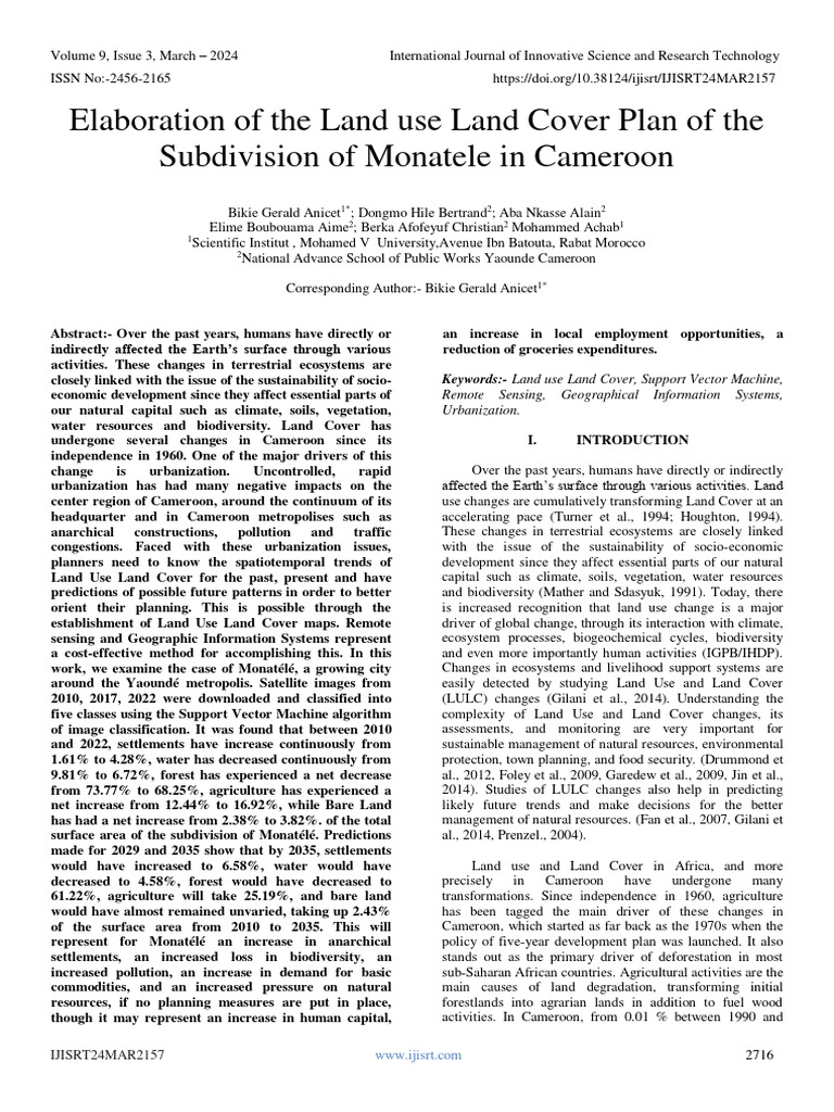 Elaboration of The Land Use Land Cover Plan of The Subdivision of Monatele in Cameroon | PDF ...