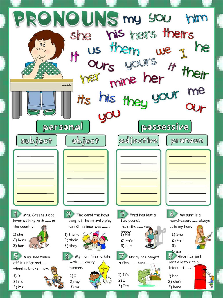 Pronouns Matching Fun Activities Games Grammar Drills 39249 | PDF ...