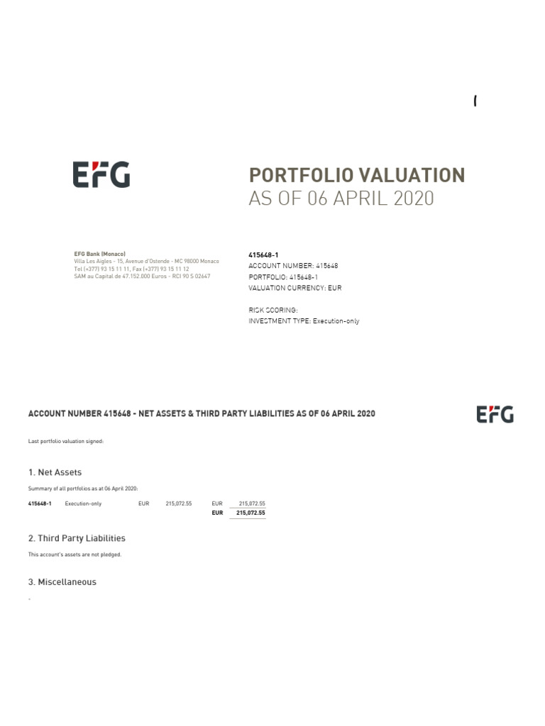 Portfolio Valuation Report April 2020 | PDF | Valuation (Finance) | Euro
