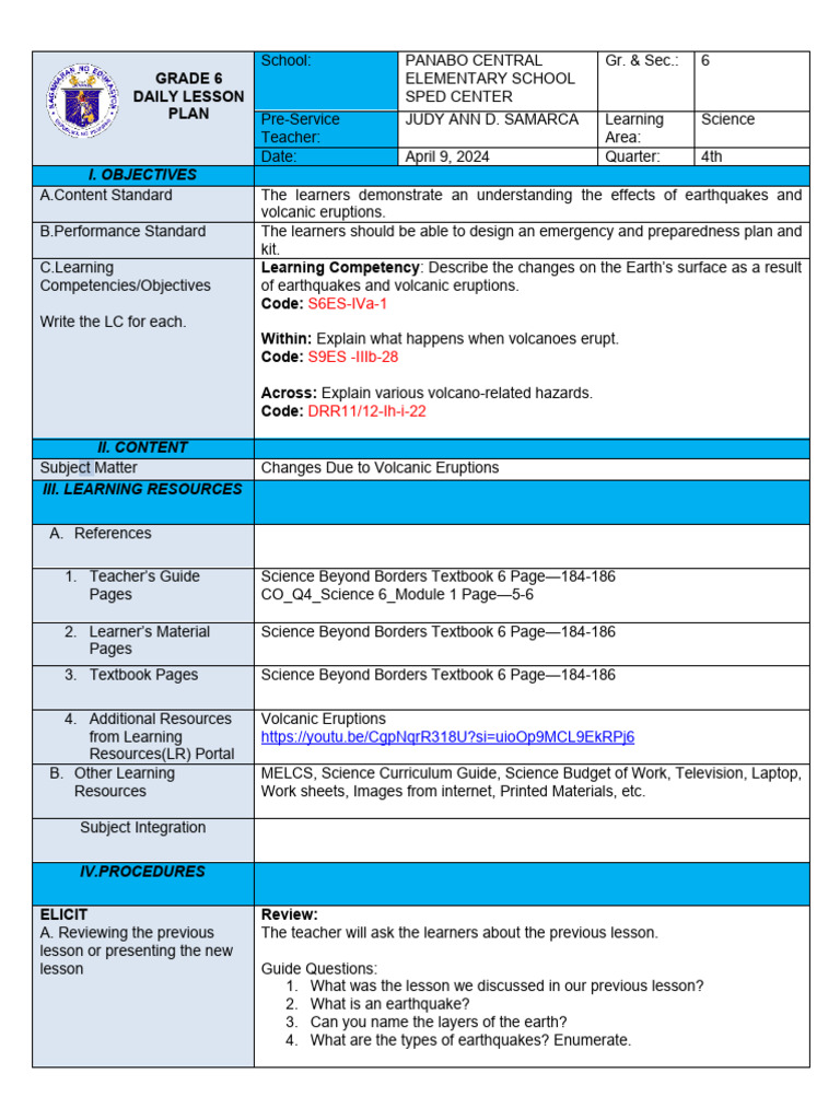 Science Lesson Plan 2ND To Be Checked | PDF | Volcano | Types Of ...