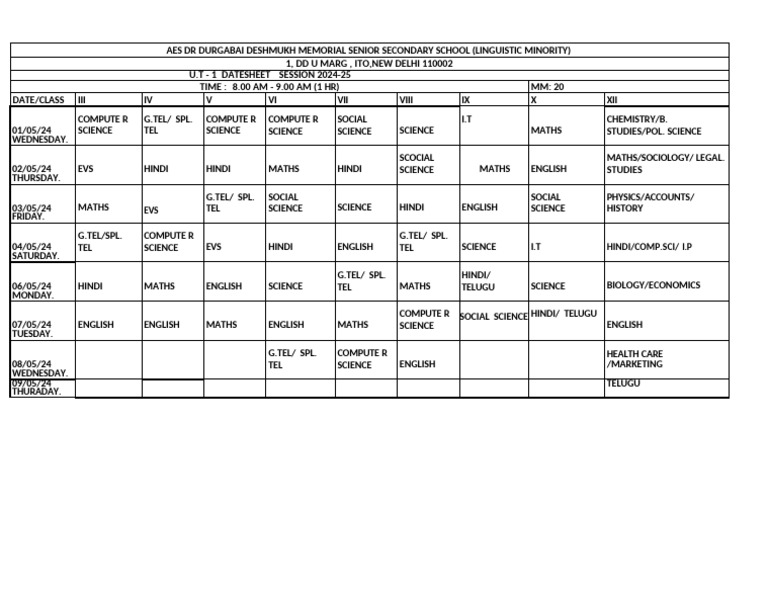 U.t-1 Date Sheet 2024-25 | PDF | Science | Inquiry