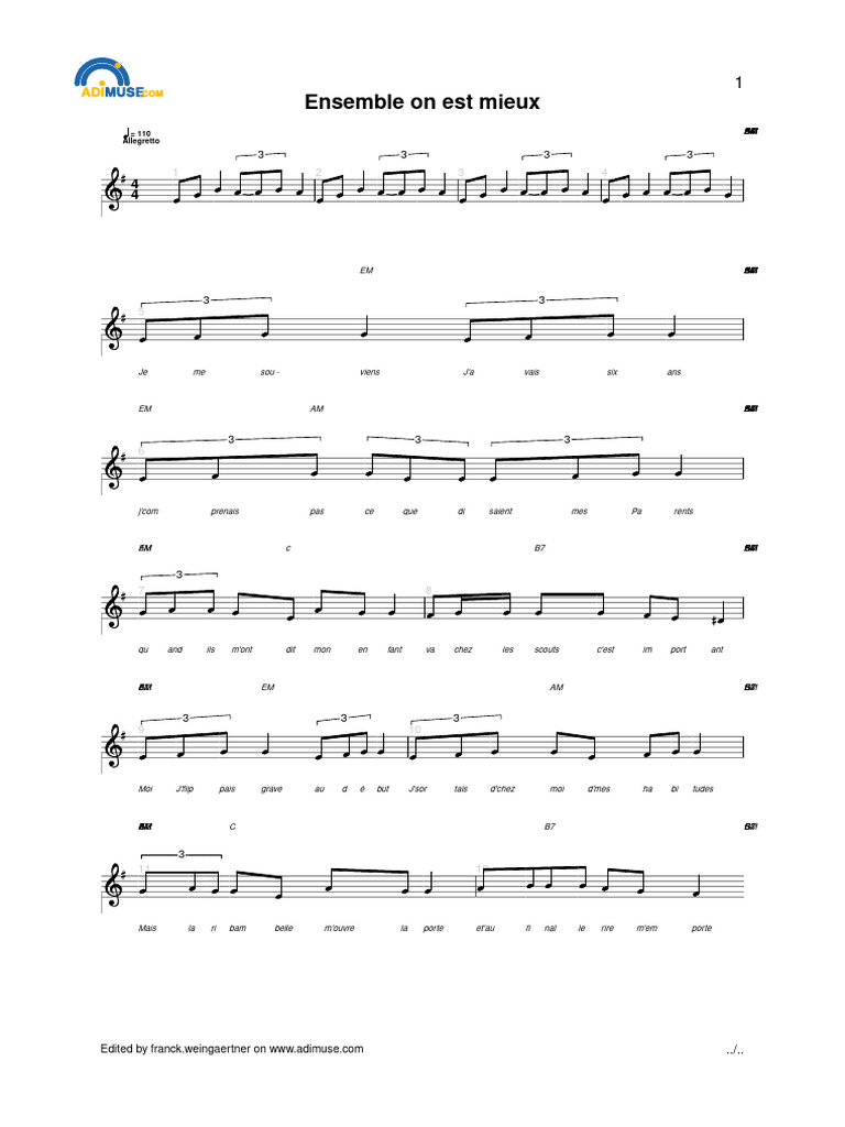 Ensemble on est mieux - Paroles et accords | PDF